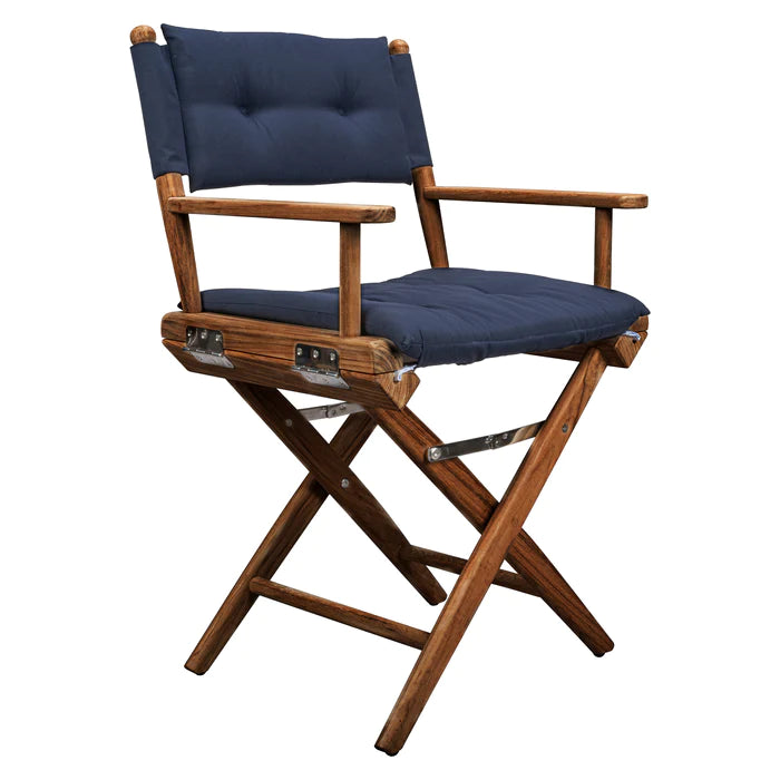 Oiled Finish Director's Chair with Navy Cushions – Whitecap Marine Hardware