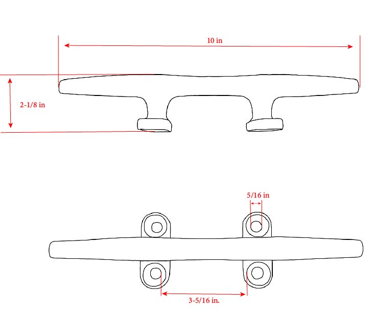 10" Polished Brass Hollow Base Cleat – Whitecap Marine Hardware
