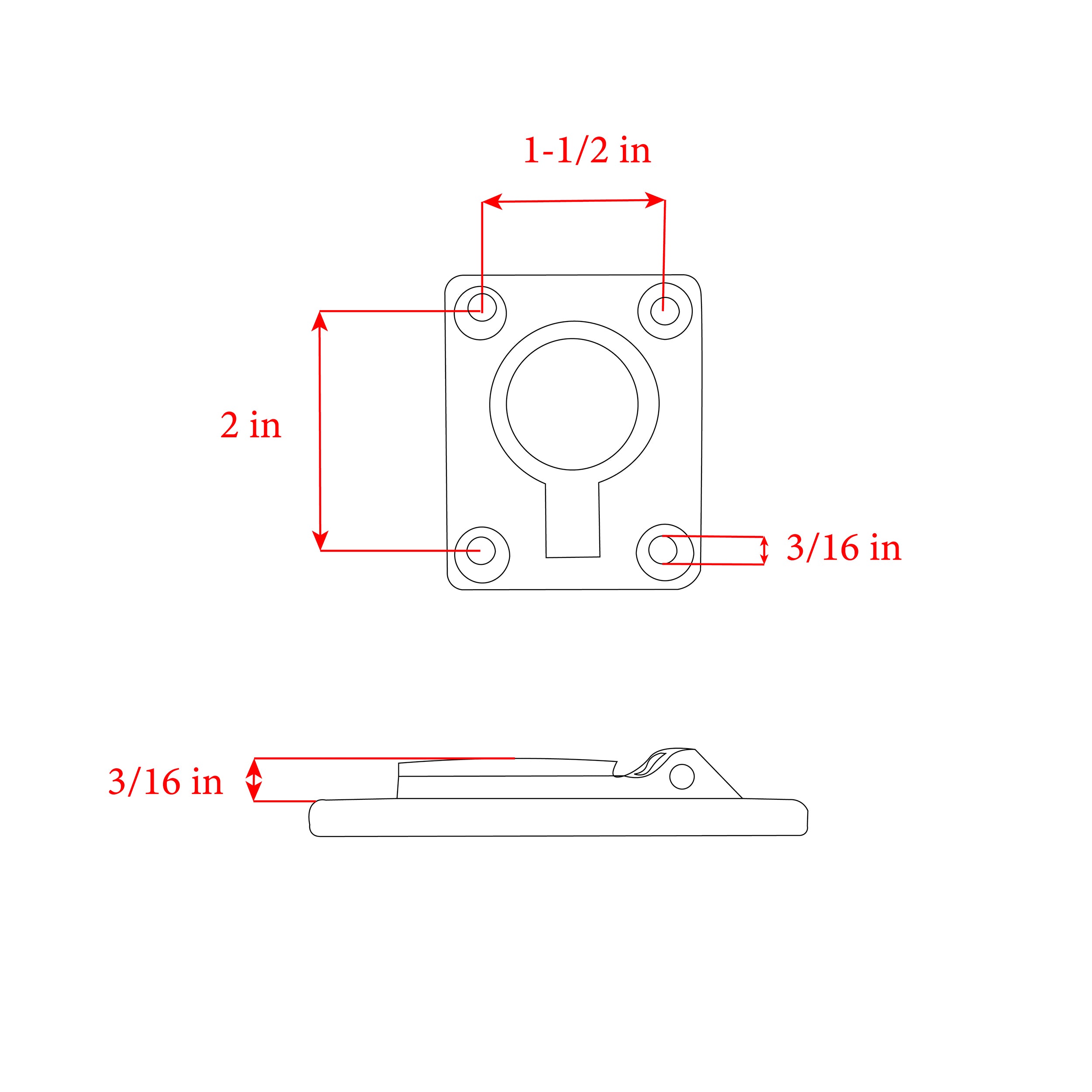 2" x 2-1/2" Polished Brass Flush Pull Ring – Whitecap Marine Hardware