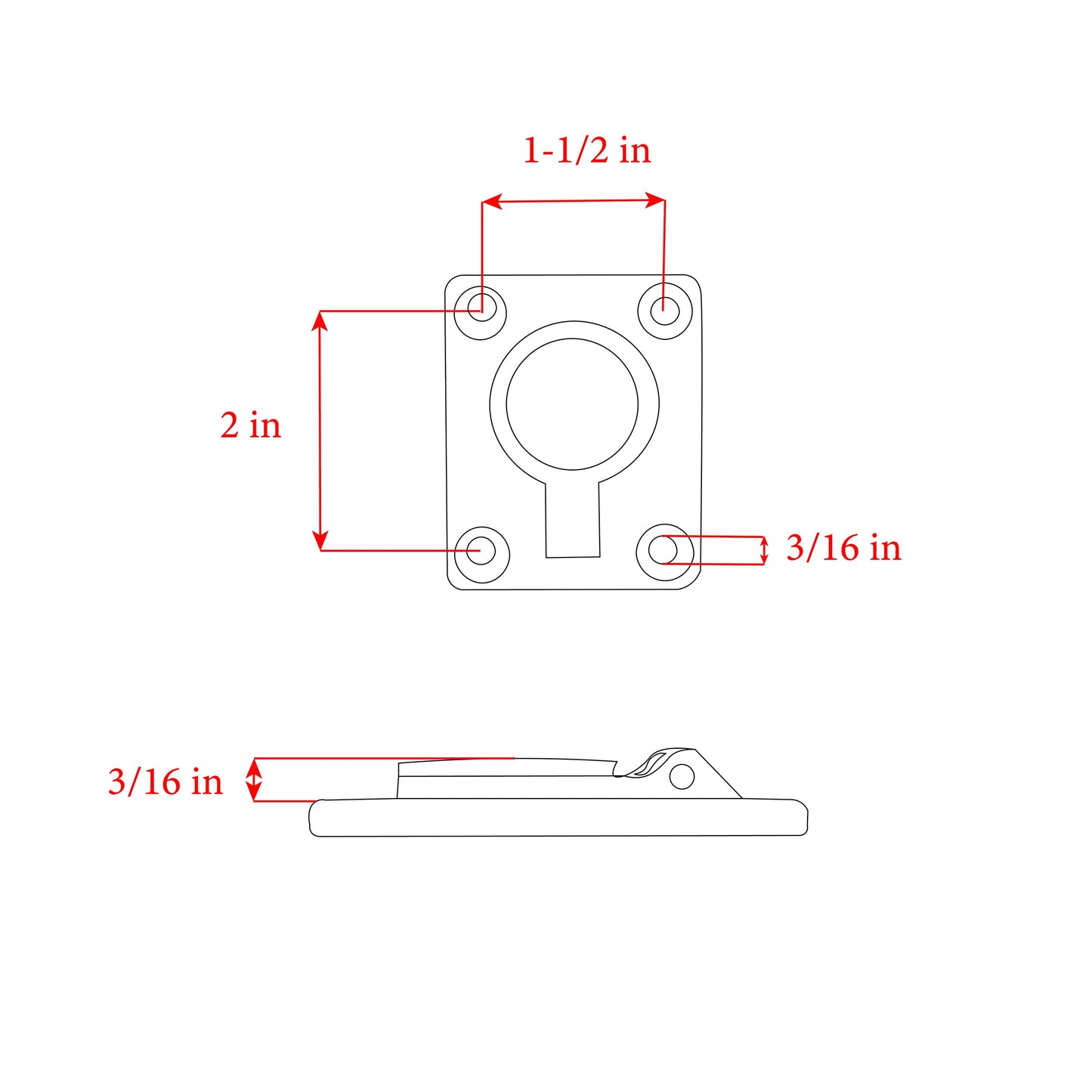 2" x 2-1/2" Chrome Plated Brass Flush Pull Ring – Whitecap Marine Hardware
