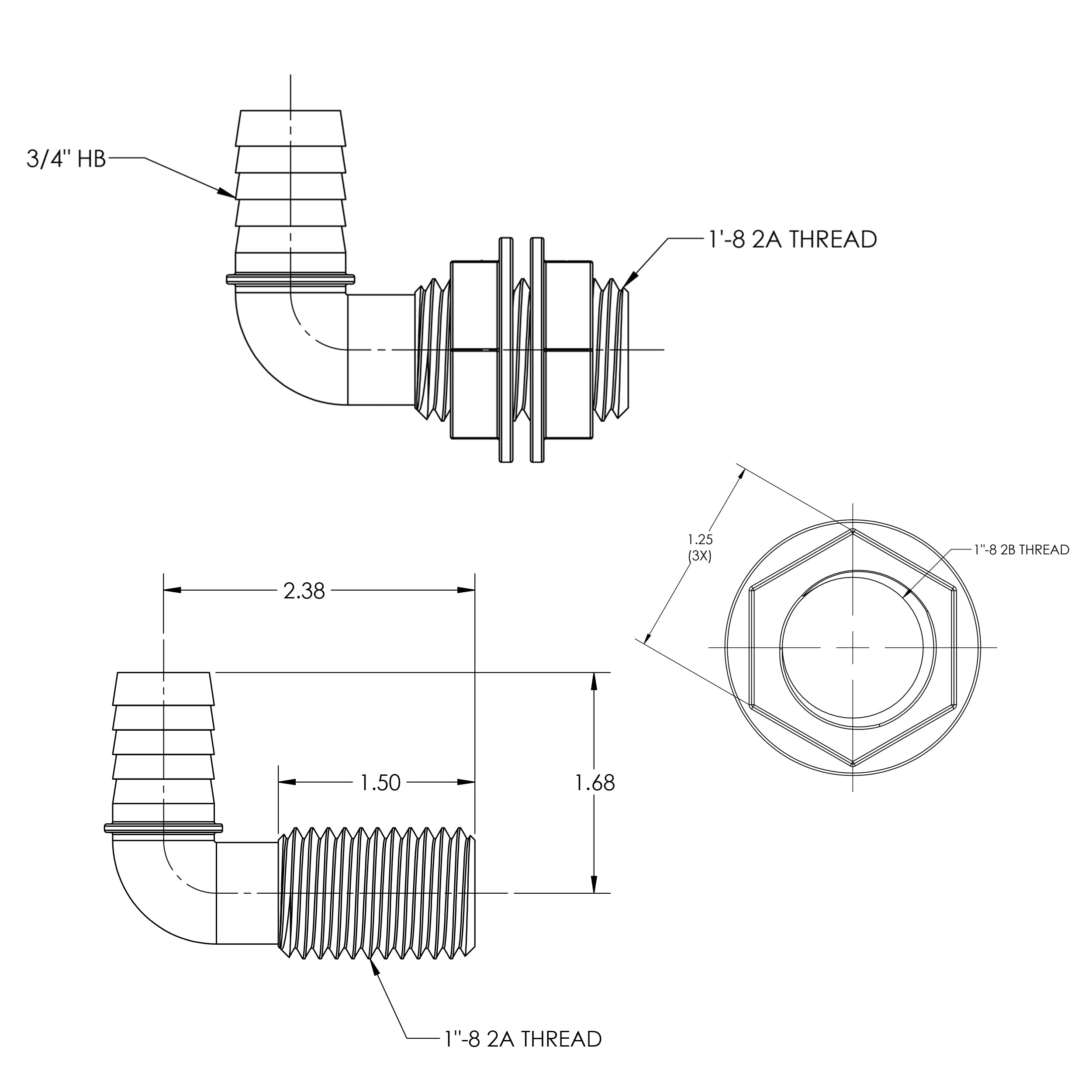 Livewell Fitting - Threaded Elbow - P-3101 – Whitecap Marine Hardware